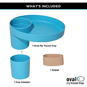 Travel Tray Oval USA Made Extend Your Current Cup Holder to Hold Your Cup Plus A Tray for Snacks, Toys and Accessories. Use in a Car Seat, Booster, Stroller, Golf Cart, Outdoor Chair, Aqua Blue