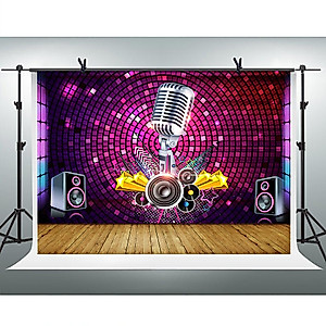MEETSIOY 10x7ft Karaoke Photography Backdrop Wood Floor Microphone Sound Background Themed Party Photo Booth Backdrop BJMYMT112