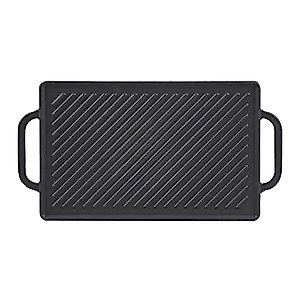 GGC Cast Iron Reversible Grill Griddle，Double Sided Grill Pan Perfect for Gas Grills and Stove Tops, 13 x 8.25 Rectangular Baking Flat and Ribbed Griddle Plate