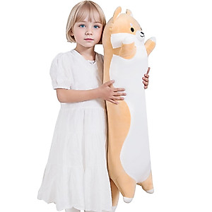 Kashabawangzi 36" Cute Giant Long Shiba Inu Plush Soft Hugging Body Pillow,Large Kawaii Anime Corgi Stuffed Animals Toy Dog Gift for Kids Birthday,Valentine,Easter