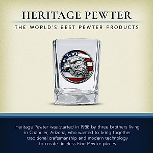 Heritage Pewter Eagle with Flag Square Shot Glass | Hand-Sculpted 1.5 Ounce Shot Glass | Intricately Crafted Metal Pewter Inlay