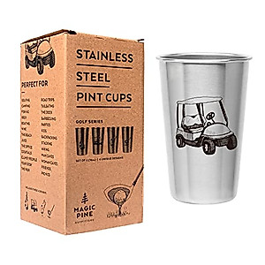 Golf Stainless Steel Pint Cups (Set of 4) - Unique Birthday, Christmas, or Father's Day Stackable Mug Gift for Men, Dads, and Coffee Lovers