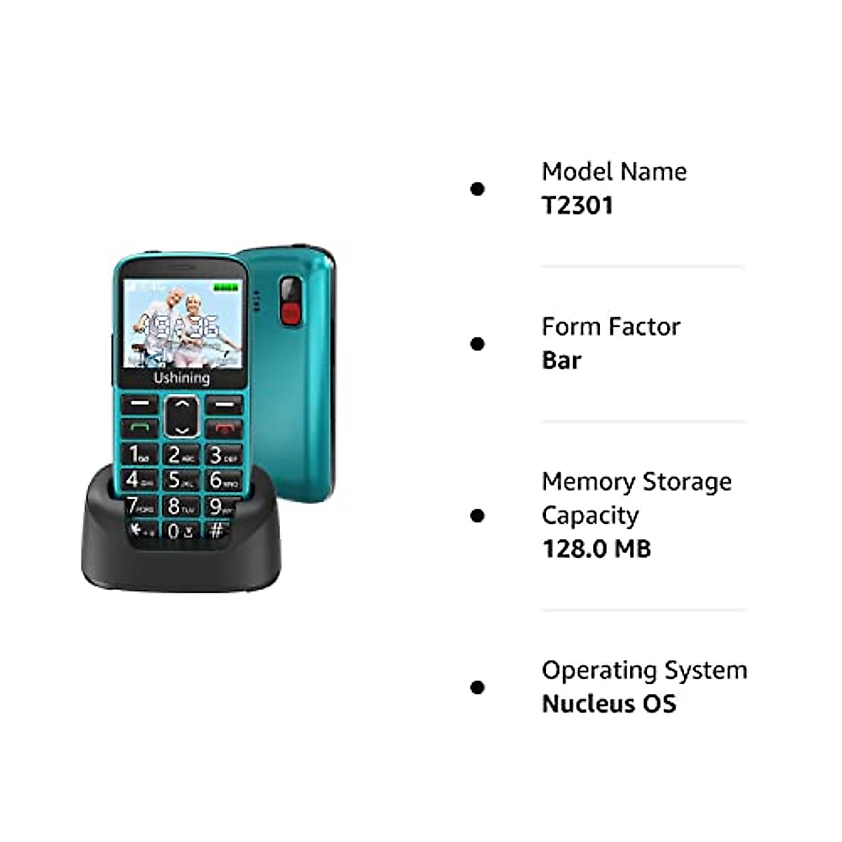 USHINING 4G Senior Cell Phone Unlocked SOS Big Button Senior Basic Phone 2.4 Inch Large Screen High Volume Unlocked Mobile Phone for Elderly with Charging Dock (Emerald Green)
