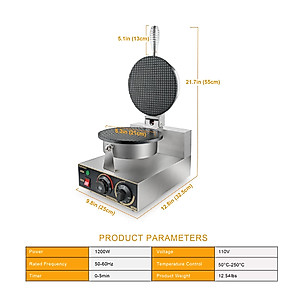 Commercial Waffle Cone Maker Ice Cream Cone Machine 1200W Non Stick Coating Timer and Temperature Control Use for Home Restaurant Dessert Station Hotel Bakery Gift