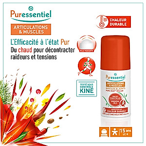 Puressentiel Muscles and Joints Pure Heat Roller - Essential Oil Roll-On for Soothing Joints and Muscles - Warm Sensation Eases Stiffness - 2.5 oz