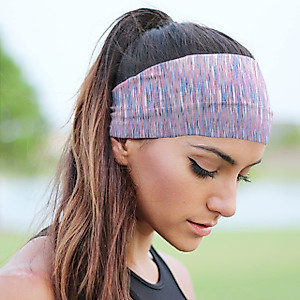 Bondi Band Headbands for Women, 4 Inch Tapered Running Headbands That Stay In Place, Absorbent, Moisture Wicking, Colorful Static Print, Mauve / Blue