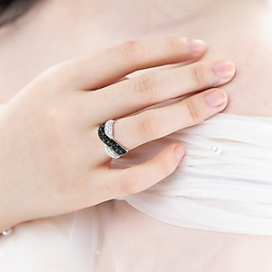 Ntpwenla Black and White Diamond Ring,Fashion Luxury Ring,Jewelry Bridal Gift for Women Girl Birthday Day (8)