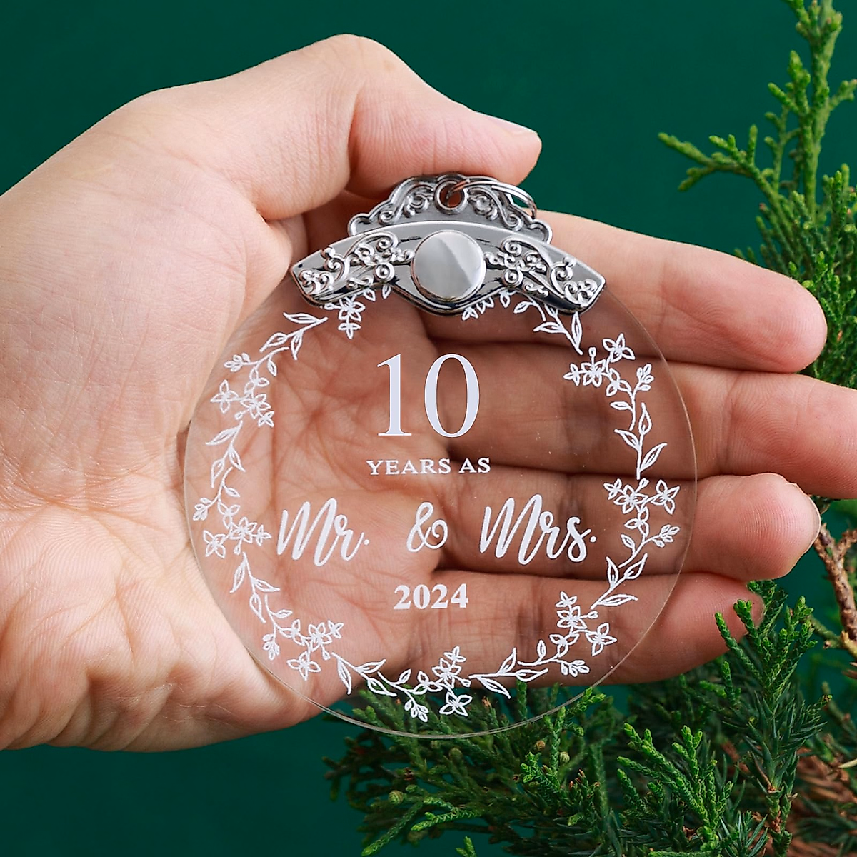 OWTTWO 10th Anniversary Wedding Gift 2024,10 Years Wedding Anniversary Ornament for Couple,Husband,Wife,Him,Her