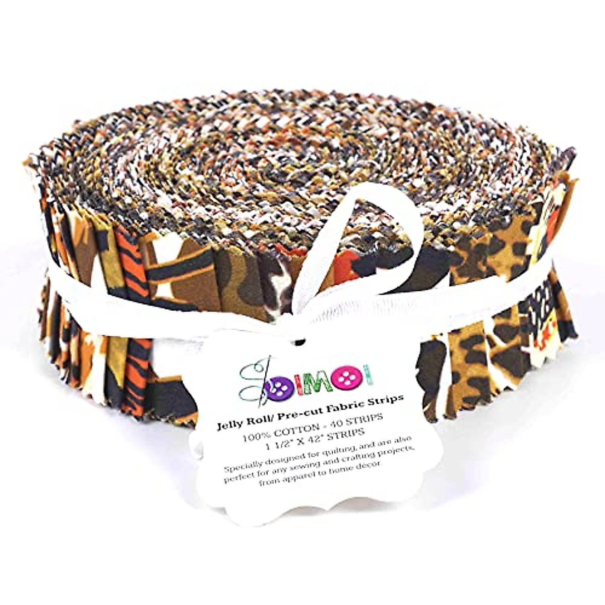 Soimoi 40Pcs Floral Artistic Print Precut Fabrics Strips Roll Up 1.5x42inches Cotton Jelly Rolls for Quilting - Brown