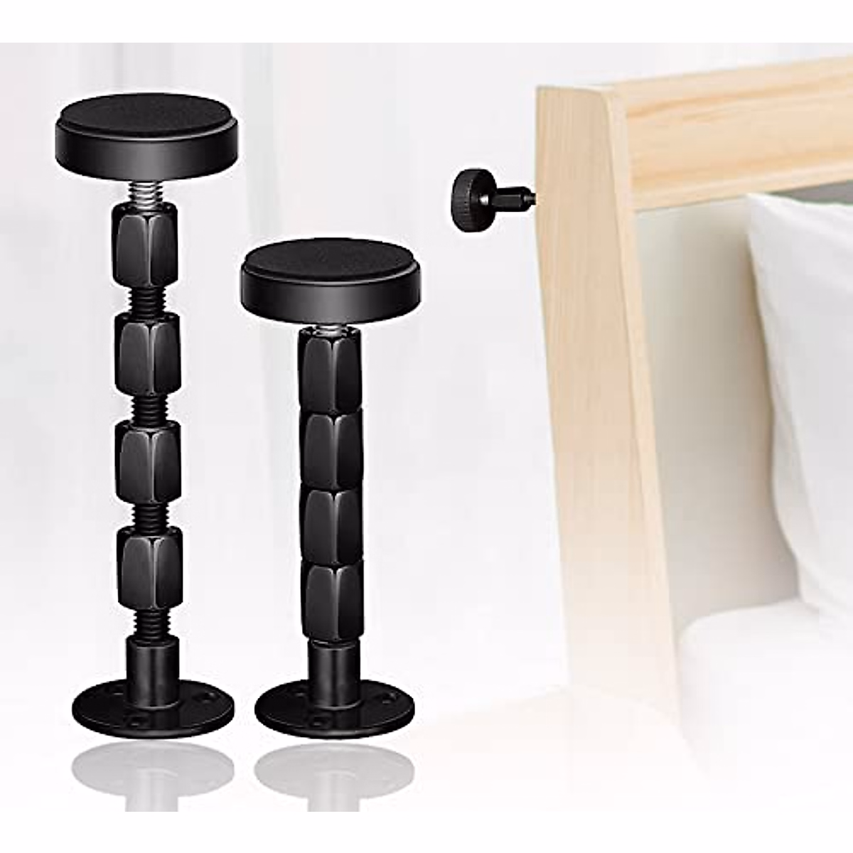 Neatbuddy 2PC Black Adjustable Bed Frame Anti-Shake Tool , Headboard Stoppers with Free Furniture Pad, Protect The Wall from Banging (1.18-4.92in)