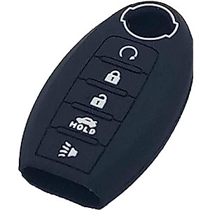 2Pcs EXUNTECH Silicone 5 Buttons Smart Key Fob Skin Cover Case Protector Keyless Jacket Remote Holder for 2019 2018 2017 Nissan Armada Rogue Maxima Altima Sedan Pathfinder KR5S180144014, Black Pink