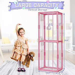 Trycooling Stuffed Animal Storage Zoo Stuffed Animal Holder Space Save Vertical Stuffed Animals Storage PVC with Elastic Band and Net for Playroom Bedroom Nursery (Pink 1)