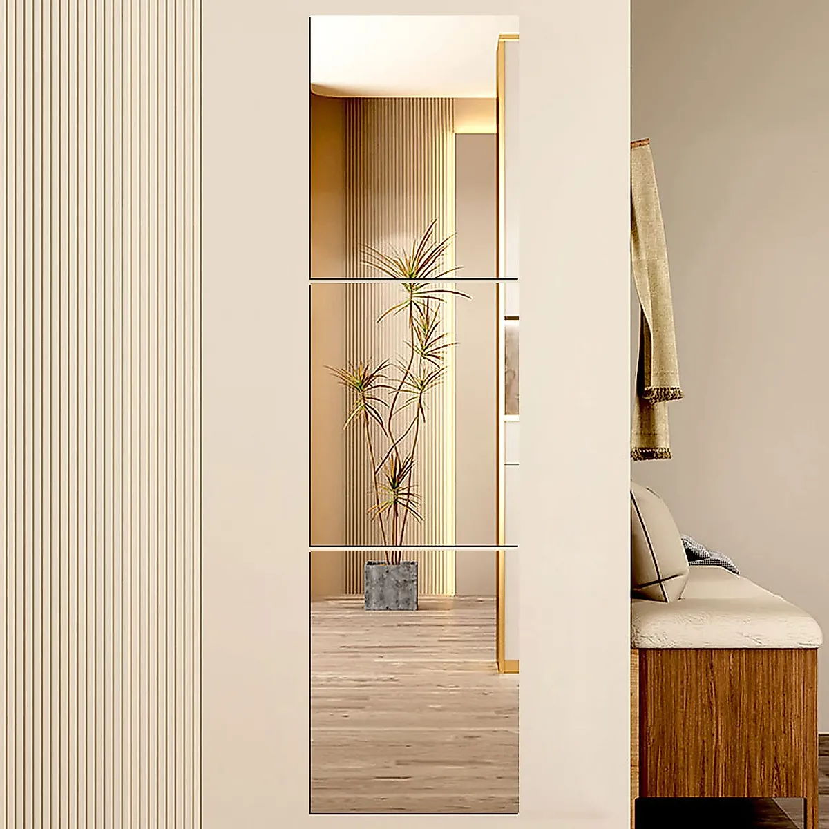 QEEYON 4Pcs Acrylic Mirror Sheets, 8"x12" Wall Mounted Mirror Tiles Self Adhesive Mirror Stickers Frameless Full Body Mirror Tiles for Wall Bedroom Bath Home Decor