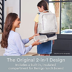 Bentgo® Kids 5-Compartment Lunch Box Set With Insulated Lunch Bag and 2-in-1 Backpack & Insulated Lunch Bag (Glitter Edition - Silver)