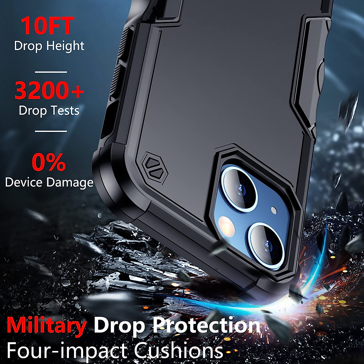 SPIDERCASE Designed for iPhone 13 Mini Case, with 2 Packs [Tempered Glass Screen Protectors] [10FT Military Grade Drop Protection] [Non-Slip] Heavy Duty Shockproof Case, Black