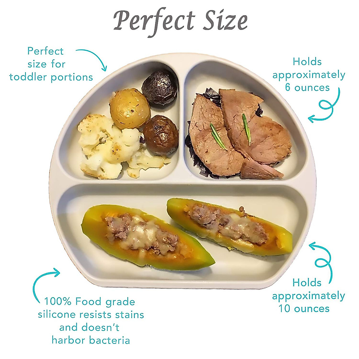 Silicone Suction Plates for Babies, Stick to High Chair Trays and Table, Divided Baby Dishes, Perfect Kids Plates, BPA Free