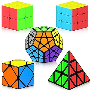 Vdealen Speed Cube Set, Cube Bundle 2x2 3x3 Pyramid Dodecahedron Skewb Magic Cube Pack, Puzzle Cube Collection Toys Easter Valentines Day Gift for Kids Teens Adults- 5 Pack