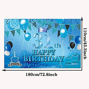 Happy 31th Birthday Backdrop Banner Blue 31th Sign Poster 31 Birthday Party Supplies for Anniversary Photo Booth Photography Background Birthday Party Decorations, 72.8 x 43.3 Inch