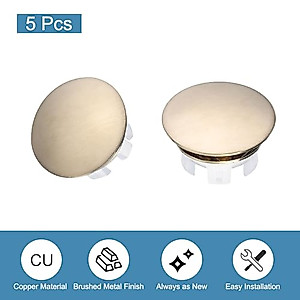 uxcell 5pcs Sink Overflow Rings, Bathroom Kitchen Basin Trim Bath Sink Hole Round Head Double Layer Brass Overflow Drain Cover Insert in Hole (Gold Tone, White)