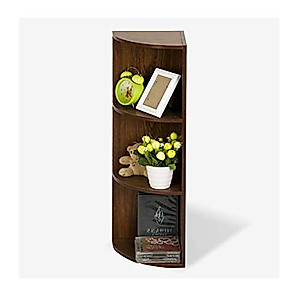 FHDGH 3-Tier Corner Curved Shelf Organizer, Freestanding Display Storage Shelves and Wooden Bookcase, for Kitchen, Living Room, Study, Rustic Brown