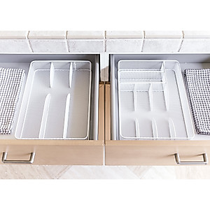 Seville Classics Large Steel Mesh Flatware Utensil Cutlery Desk Drawer Tray Organizer Set, White
