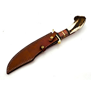 Skokie Knives Custom Hand Made Damascus Steel Hunting Knife Handle Stag Antler With Brass Spacer
