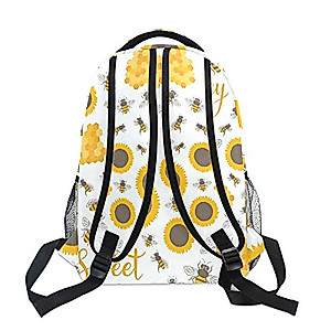 Sunflowers Bees Honey Sweet Backpacks Travel Laptop Daypack School Bags for Teens Men Women