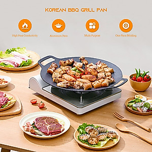Korean BBQ Grill Pan, Aluminum Non Stick Korean Grill Pan, High Heat Conductivity Griddle Pan for Barbecue, Camping and Other Outdoor Activities (30cm)
