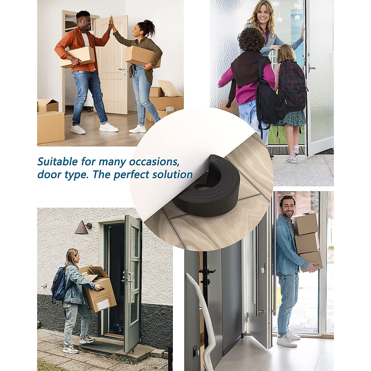 Door Stoppers - Rubber Security Wedge for Bottom of Door on Concrete, Tile, Carpet, Linoleum & Wooden Floor - Spiral Heavy Duty Door Stop - 2 Pack - Black