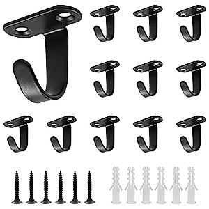Auvotuis 12Pcs Screw Mount Ceiling Hooks Stainless Steel Under-Shelf Towel Hook Heavy Duty Coat Hook Hanger for Kitchen, Cupboard, Cabinet, Bathroom (Matte Black)