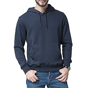 Maiyifu-GJ Men's Solid Athletic Hooded Sweatshirt Casual Long Sleeve Pullover Hoodie Comfy Sports Hoodies with Kanga Pocket (Dark Blue,Small)