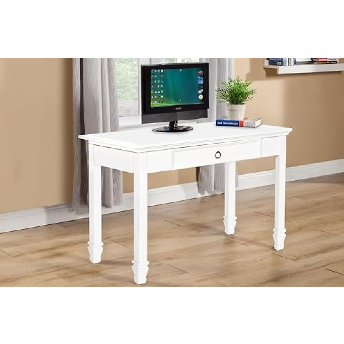 New Classic Furniture Tamarack Solid Wood Writing Desk with Drawer, White