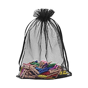 HRX Package Black Organza Bags 5x7 inch 100pcs, Mesh Candy Bags Jewelry Pouches Drawstring Empty Sachet for Present Wedding Giveaways