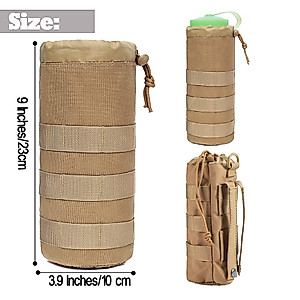 Novemkada Water Bottles Pouches - 1000D Tactical Molle Drawstring 32OZ Hydration Carrier Bag (Black+Green)