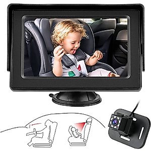 Baby Car Mirror Baby Car Camera 4.3'' HD Baby Car Monitor Baby Mirror for Car Seat Rear Facing with IR light Night Vision Wide View Angle Infant Travel Safety Kit Car Seat Mirror