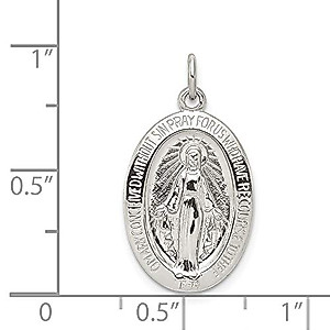 Solid 925 Sterling Silver Virgin Mary Pray for Us Charm Miracle Medal Mary Pendant Charm Medal - 24mm x 13mm