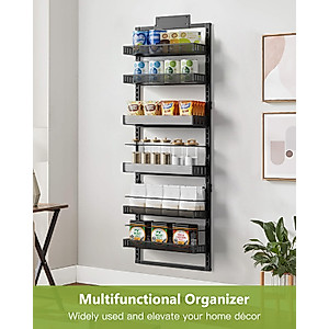 POKIPO 6-Tier Over the Door Pantry Organizer, 2 in 1 Large Door Spice Rack with Adjustable Metal Baskets, Heavy Duty Hanging or Wall Mounted Storage Organizer for Kitchen Pantry and Room Wall
