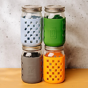 County Line Kitchen – Silicone Mason Jar Protector Sleeves for 1Qt Mason Jar – Fits 32 oz, Variety Colors, 4pk. Includes Gray, Sky Blue, Leafy Green and Sunrise Orange