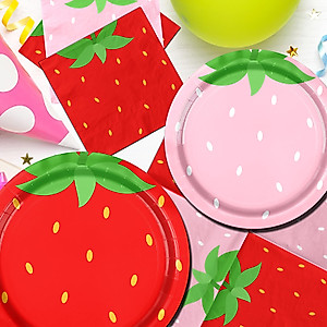 Dydamud Strawberry Party Tableware Set, Strawberry Plates Napkins, Summer Fruit Party Decoration for Kids, Baby Shower Strawberry First Birthday Party Supplies