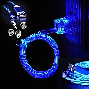 LyteCordz - Light Up Magnetic Quick Connect Release LED Charging Charger Cable USB Cord with Light Up Wall Adapter Block (Blue, 6 Feet, Universally Compatible with iPhone, Android, and Type C Phones)