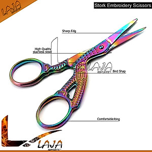 LAJA Imports 4 Pairs 3.6" Stainless Steel Sharp Tip Stork Scissors Crane Design Sewing Scissors DIY Tools Dressmaker Shears Scissors for Embroidery Craft Needle Work Art Work & Everyday Use (Style 3)