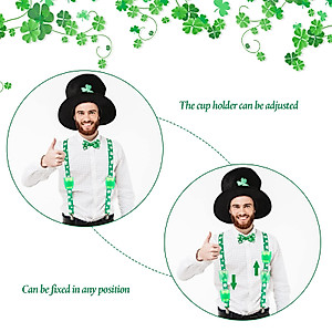 Geyoga St Patricks Green Suspenders St Patricks Day Suspenders Adjustable Elastic Men's Suspenders with Clips Shamrocks Suspender with Shamrocks Bowtie Cups Pins Saint Patricks Day Accessories