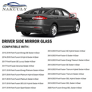 Nakuuly Mirror Glass Passenger Right Side Compatible with 2013-2020 Ford Fusion Side View Heated Convex Mirror Glass with Rear Holder Replace # DS7Z17K707B
