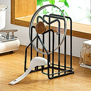 Hikinlichi Cutting Board Rack Pot Pan Lid Holder 1 Adhesive Plastic Hook Kitchen Countertop Chopping Board Holder Organizer Stand 4.92 x 5.7 x 8.47 in. Black