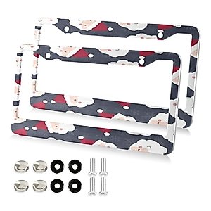 YETTASBIN Christmas Santa Claus License Plate Frames, Decorative License Plate Covers, 2 Packs Universal Aluminum Tag Frame with 2 Holes & Screw Caps for Front and Rear Car Tags, Round Hole