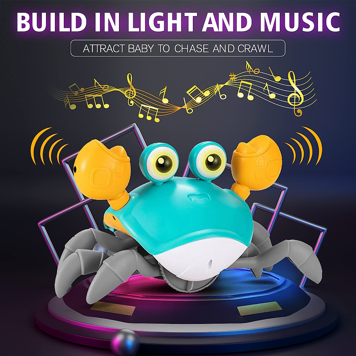 DASDSA Crawling Sensory Tummy time Toys for 1 Year Old boy Girl,Walking Crab Baby Toys Moving Dancing with Music and Light,Avoid Obstacles, Interactive Development