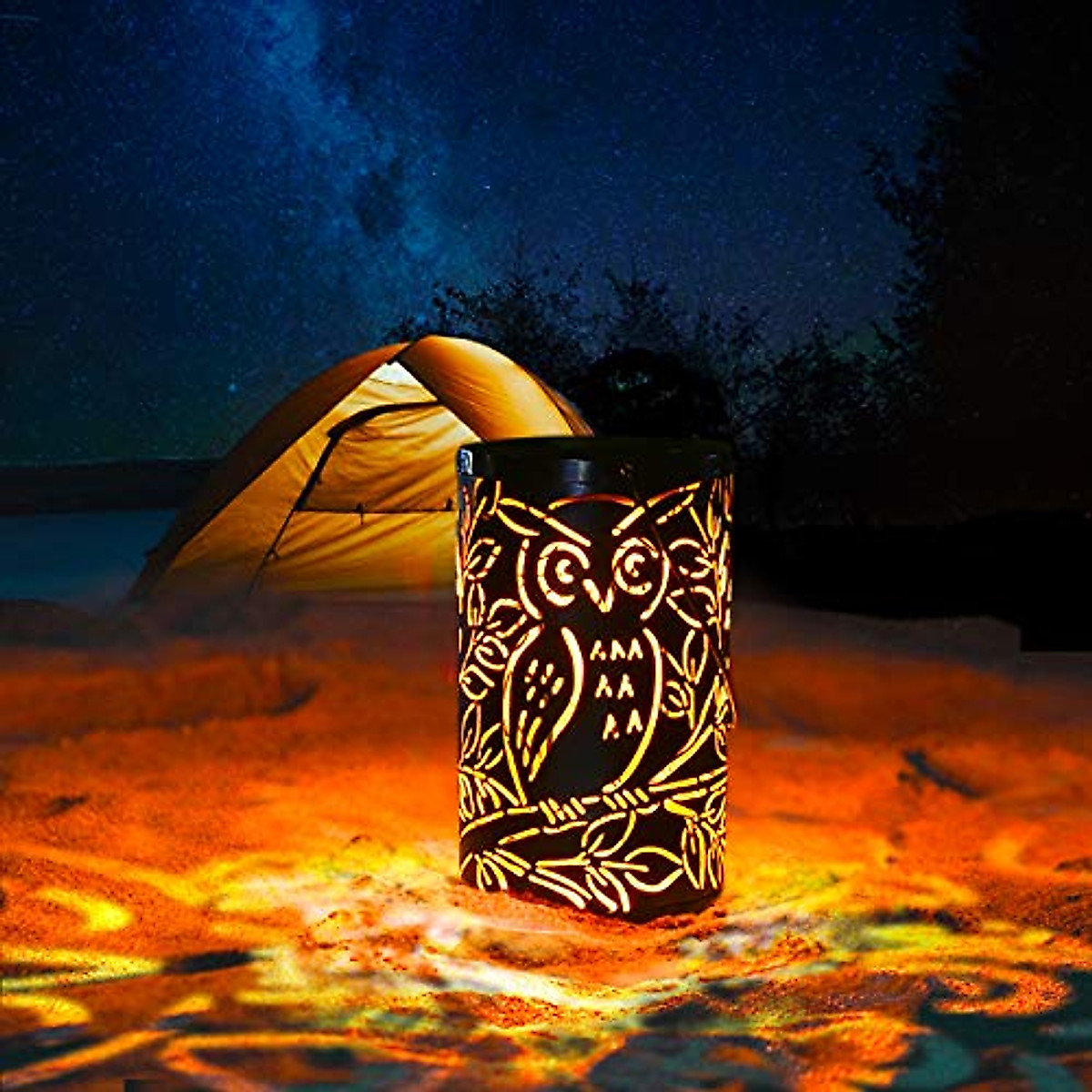 Shengming 2 Pack Hanging Solar Metal LED Lanterns Owl Design Retro Solar Lights with Handle, Outdoor Solar Garden Lights Decor for Yard Tree Fence Patio 20 Lumens Warm White