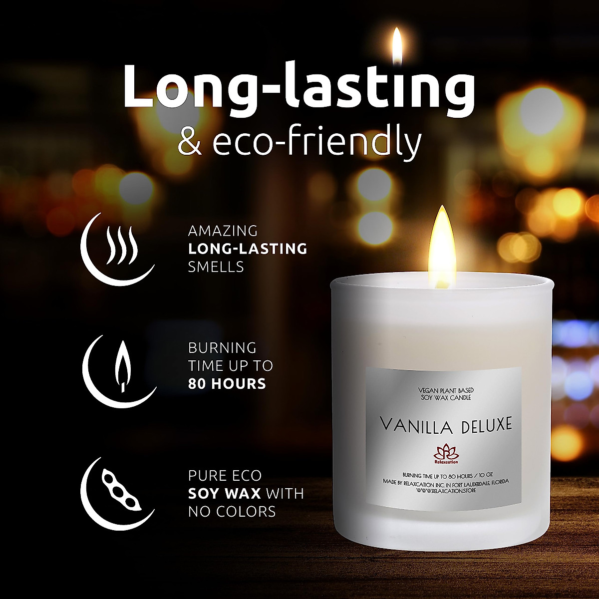 Highly Scented Candle Sweet Vanilla Scent | Clean Burn UP to 80 Hours Organic Soy Wax in Big White Glass Jar 10 oz | Hand-Poured in The USA | Gift for Women, Men