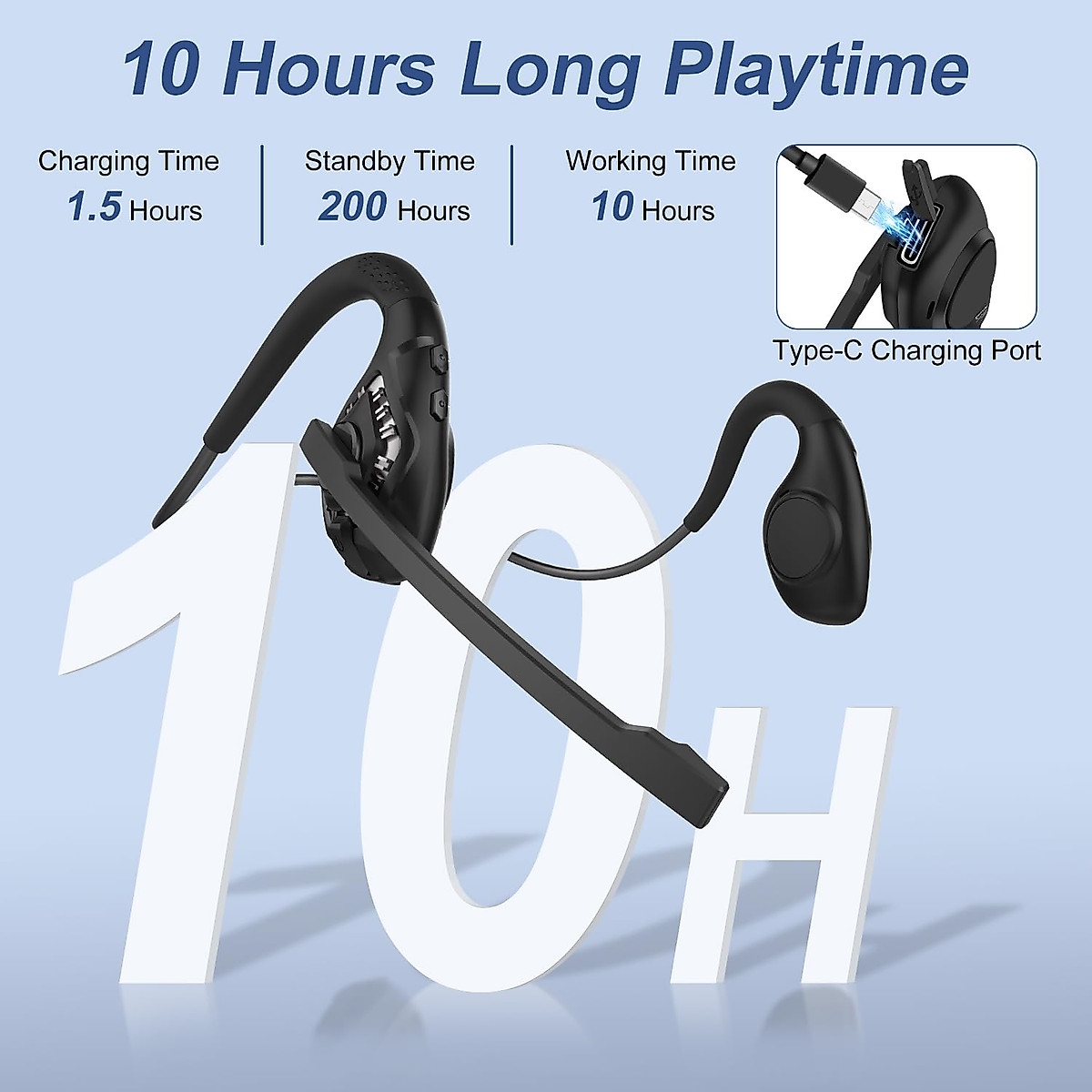 Giveet Bluetooth 5.3 Headset with Boom Microphone, Noise Cancelling Open Ear Headphones for Phone PC Laptop Computer, Lightweight & Comfortable Wireless Headset for Office Home Working Driving, 10 Hrs