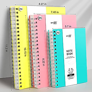 RETTACY Spiral Notebook 300 Pages - A5 Small Spiral Notebook with 5.7" × 8.22", 100 GSM College Ruled Paper, Twin-Wire Binding, Hardcover, School Supplies Spiral Journal Notebook for Women Men
